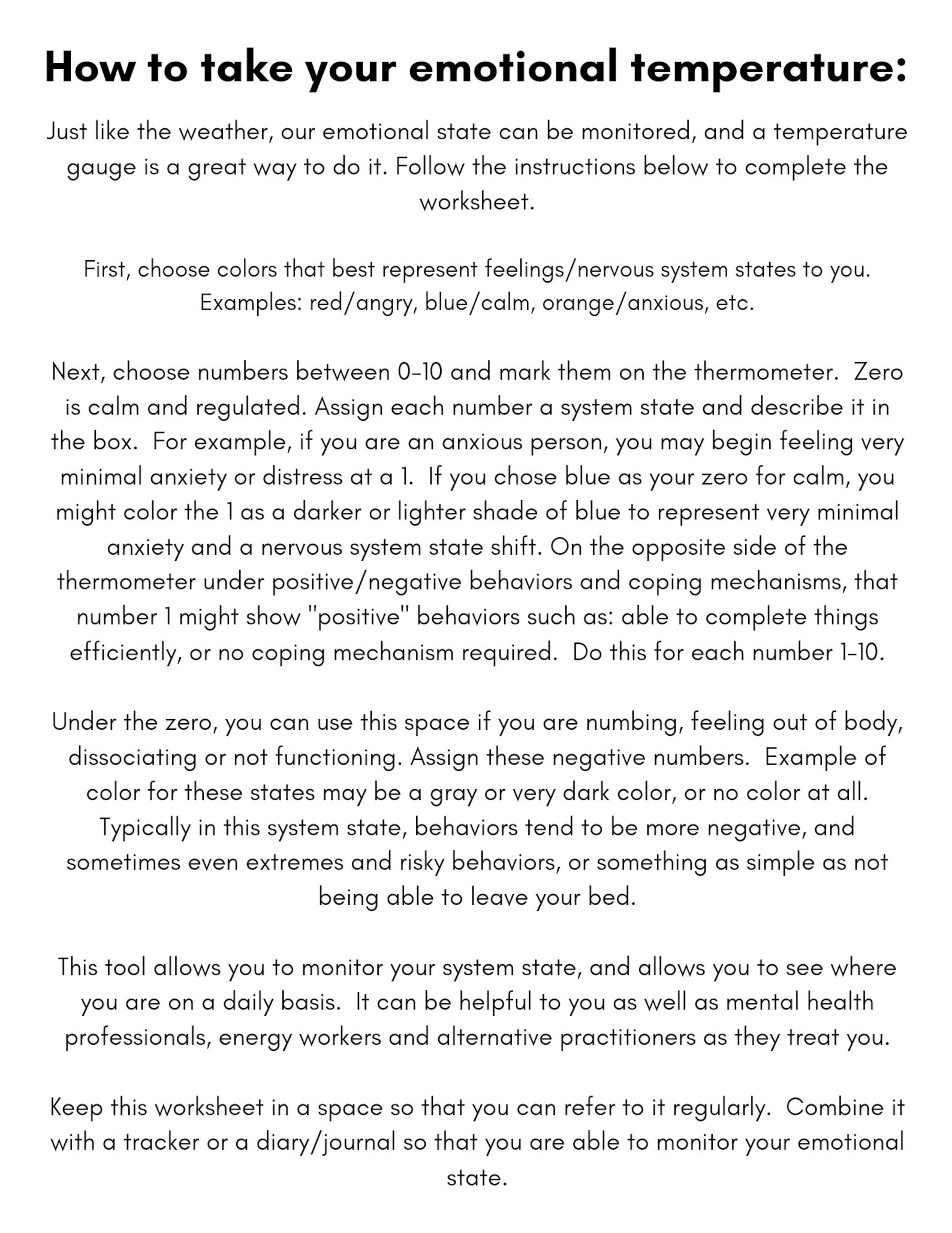 Emotional Regulation Thermometer: Mental Health Worksheet (digital ...