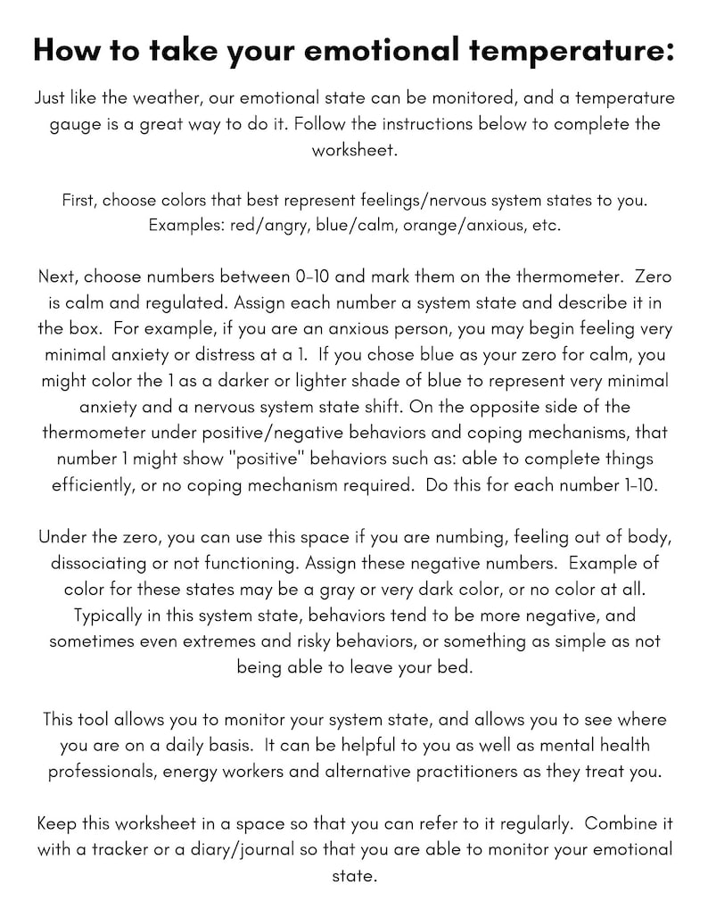 Emotional Regulation Thermometer: Mental Health Worksheet (digital ...