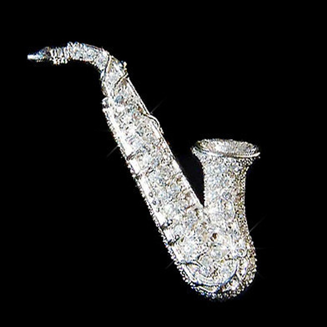 Swarovski Crystal Saxophone Brooch, Tenor Alto Sax Pin, Musical ...