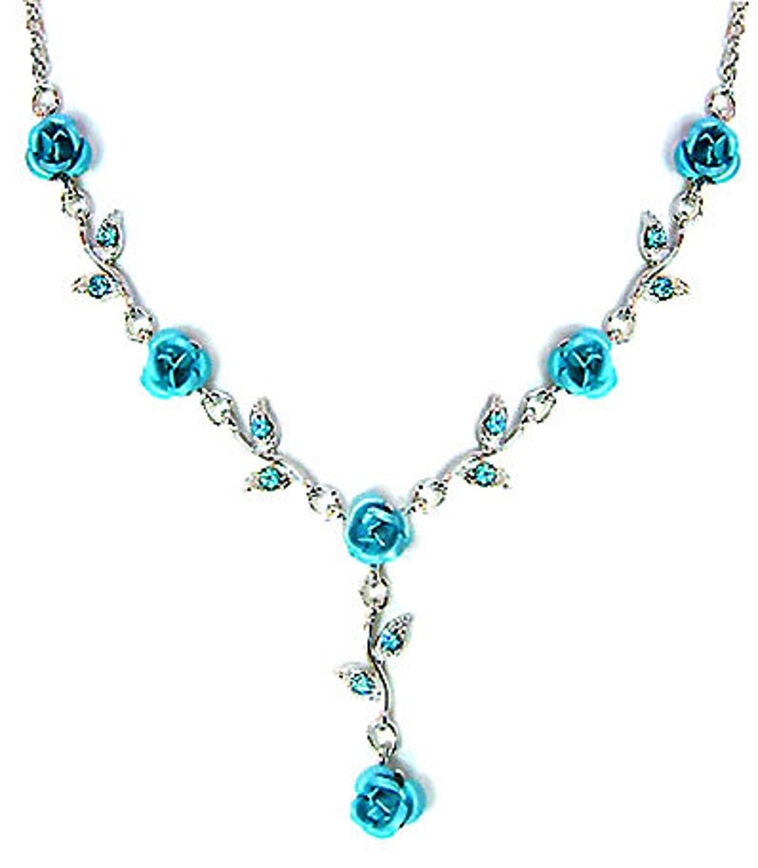 Swarovski Crystal Aqua Blue Rose Flower Floral Charm Pendant Chain ...