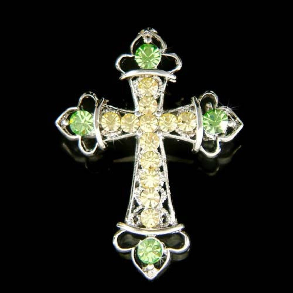 Swarovski Crystal Green CROSS God Lord Jesus Christ Christening Baptism ...