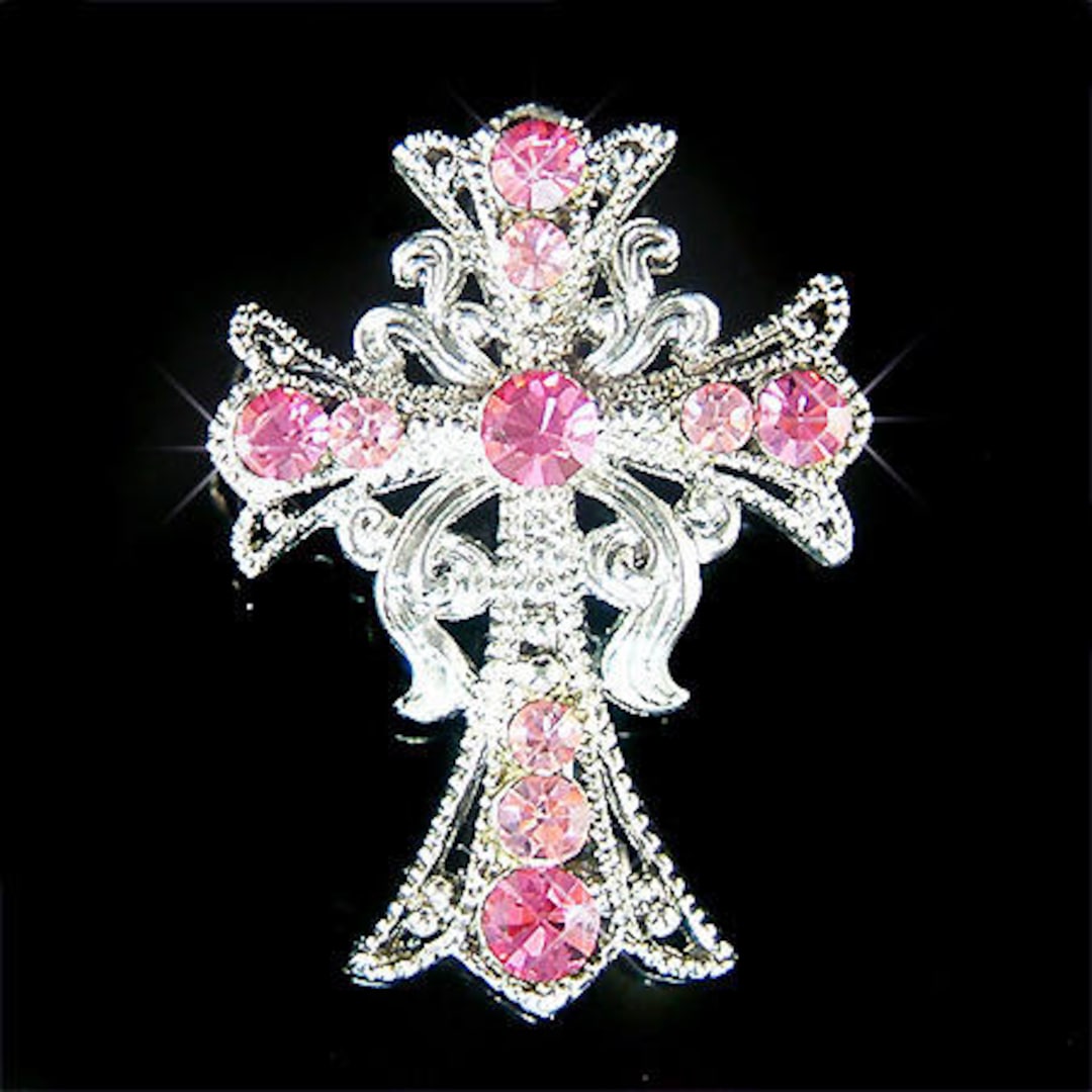 Swarovski Crystal Pink CROSS God Lord Jesus Christ Christening Baptism ...