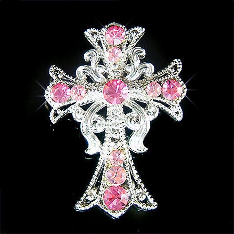 Swarovski Crystal Pink CROSS God Lord Jesus Christ Christening Baptism ...