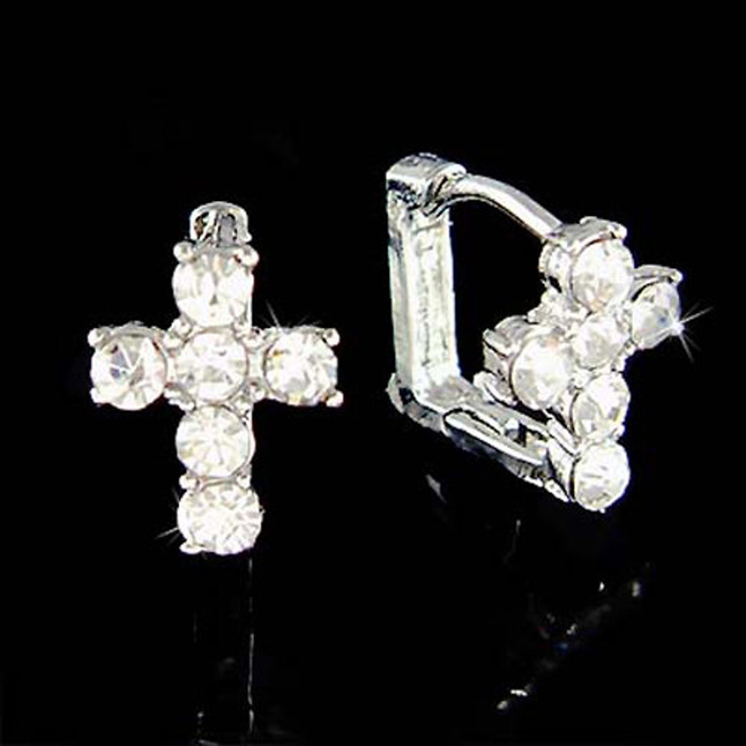 Swarovski Crystal Dainty Cross Huggie Earrings, Jesus Christ God Lord ...