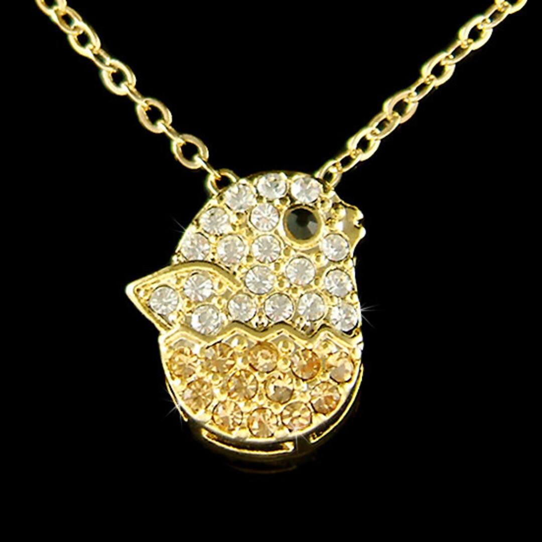 Swarovski Crystal Chick Necklace, 14K Gold Filled Chain, Chicken ...