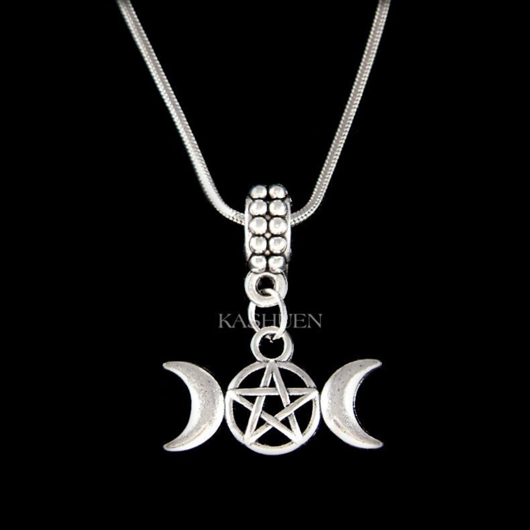 Dainty Triple Moon Pentagram Witchcraft Necklace Dianic Wicca Pagan ...