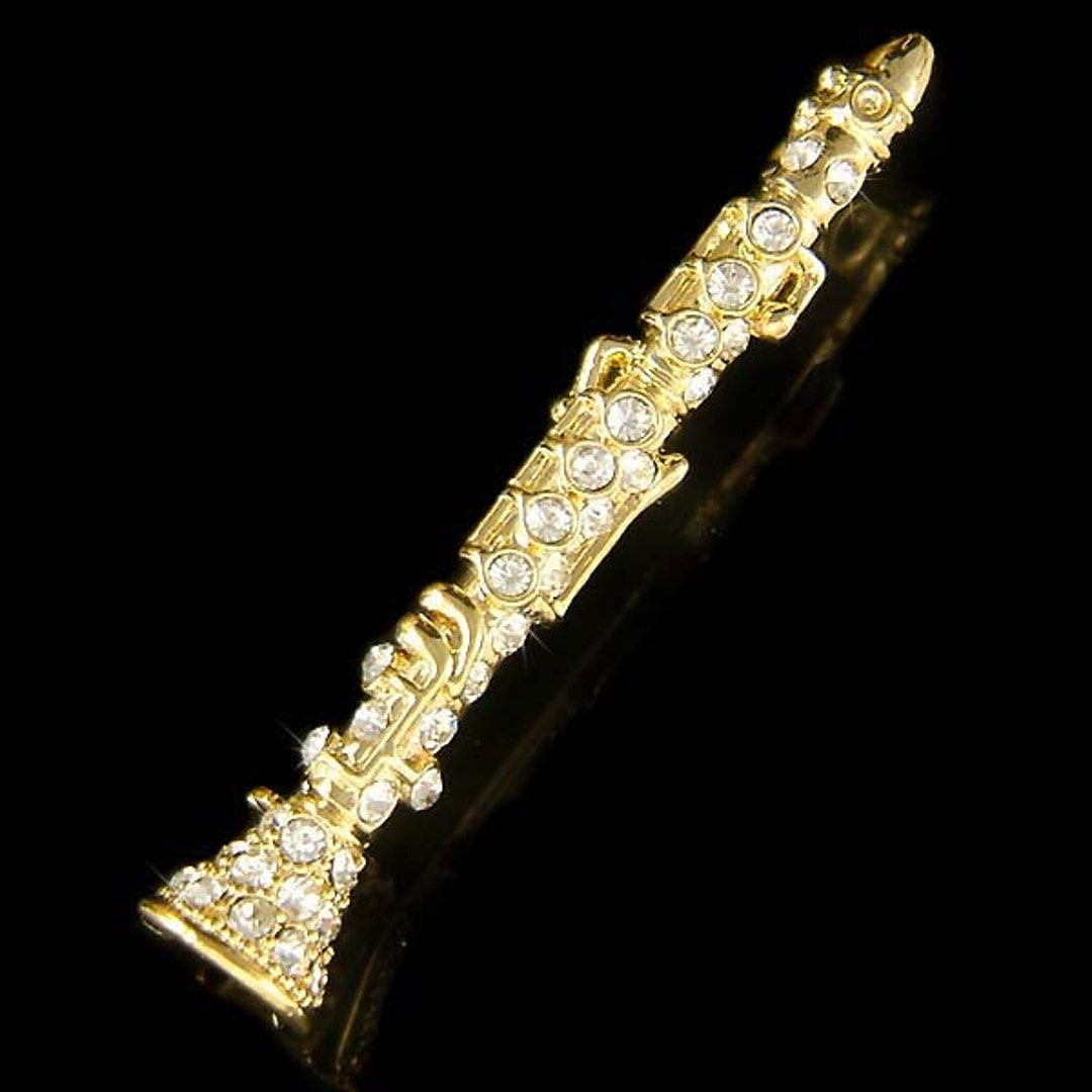 Swarovski Crystal Clarinet Brooch, Woodwind Instrument Pin Music ...