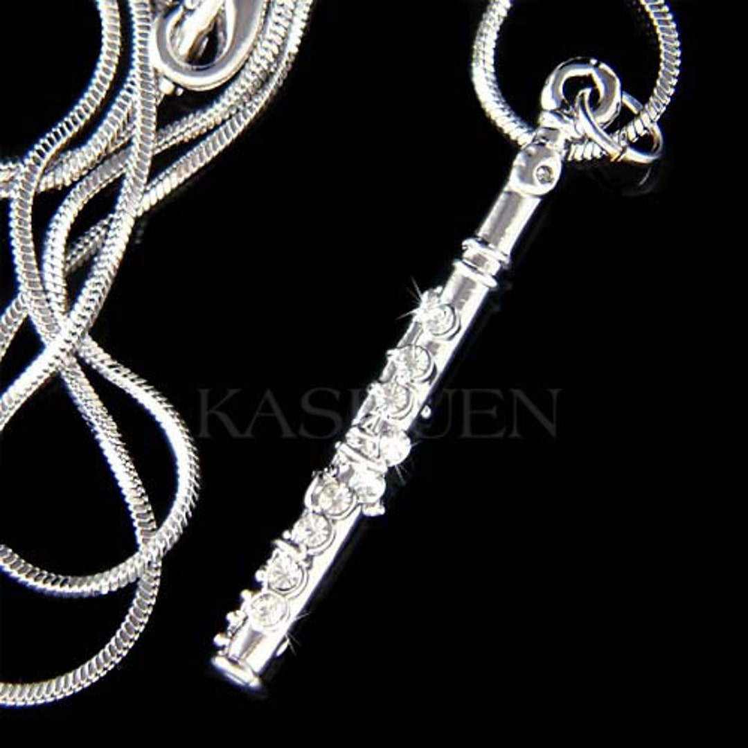 Swarovski Crystal Flute Necklace, Woodwind Instrument Charm, Music ...