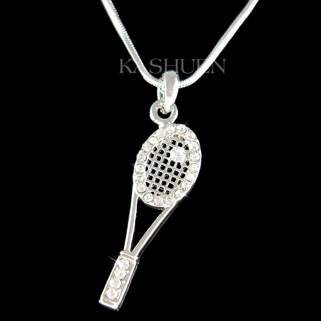 Dainty Swarovski Crystal Sports Tennis Ball Racket Necklace Rhinestone ...