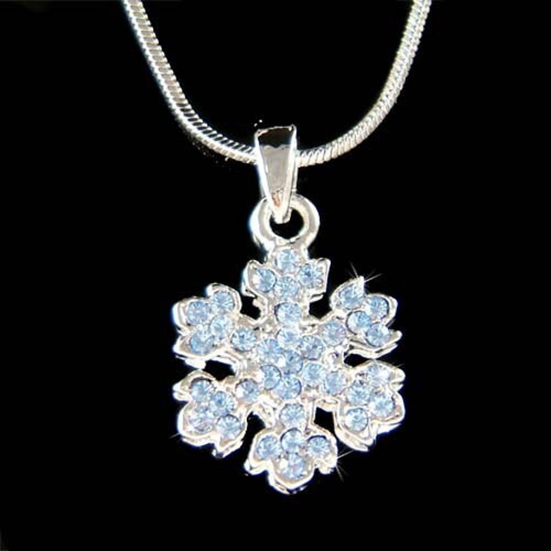 Swarovski Crystal Dainty Blue SNOWFLAKE Necklace Bridal Wedding Holiday ...