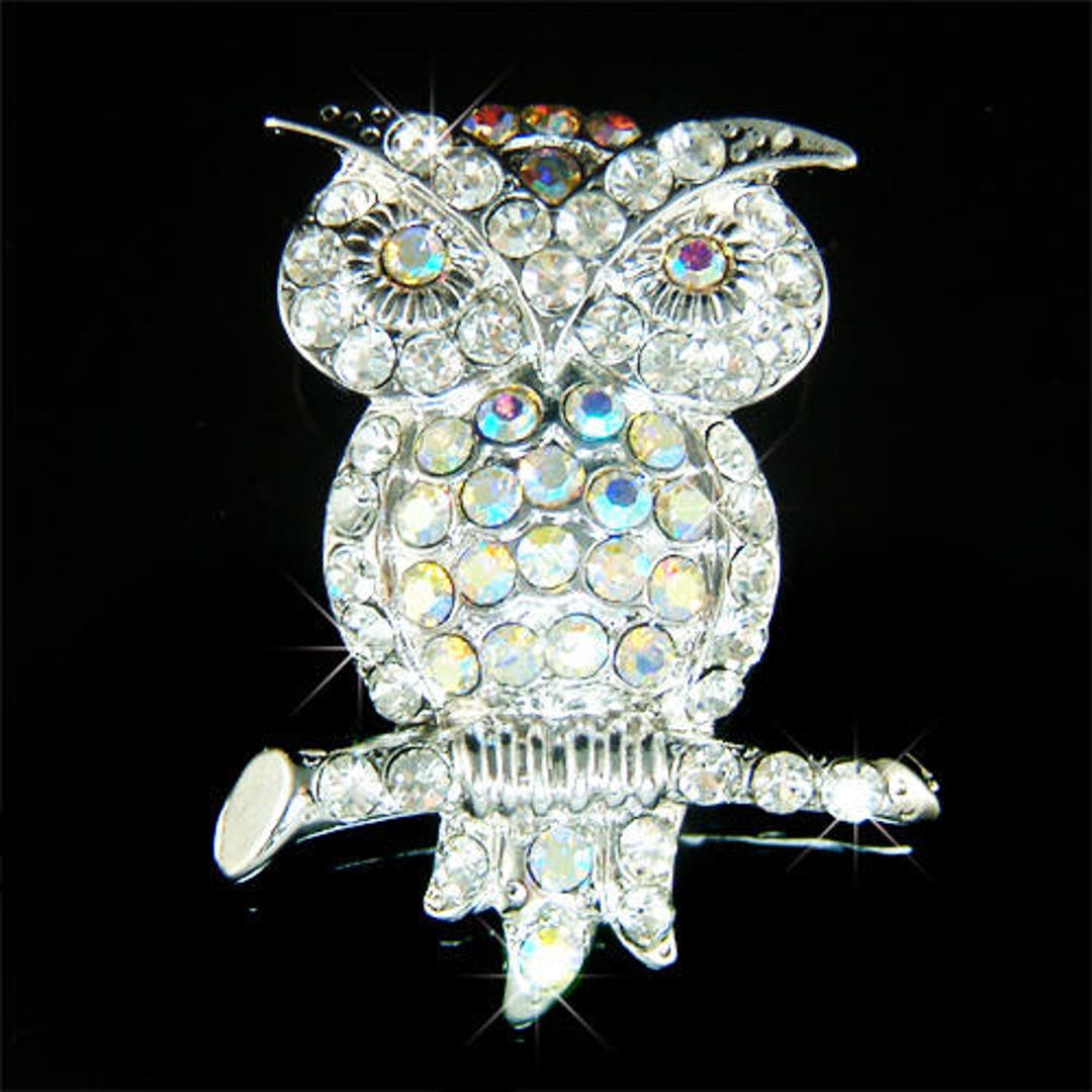 Swarovski Crystal Guardians WISE Great Horned OWL Hawk Wisdom Bird Pin ...