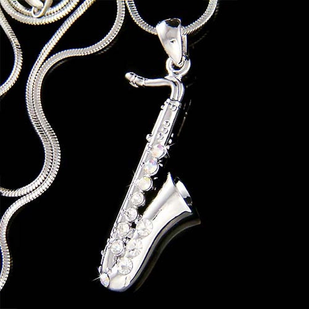 Swarovski Crystal 3D Saxophone Necklace TENOR ALTO Sax Music Musical ...