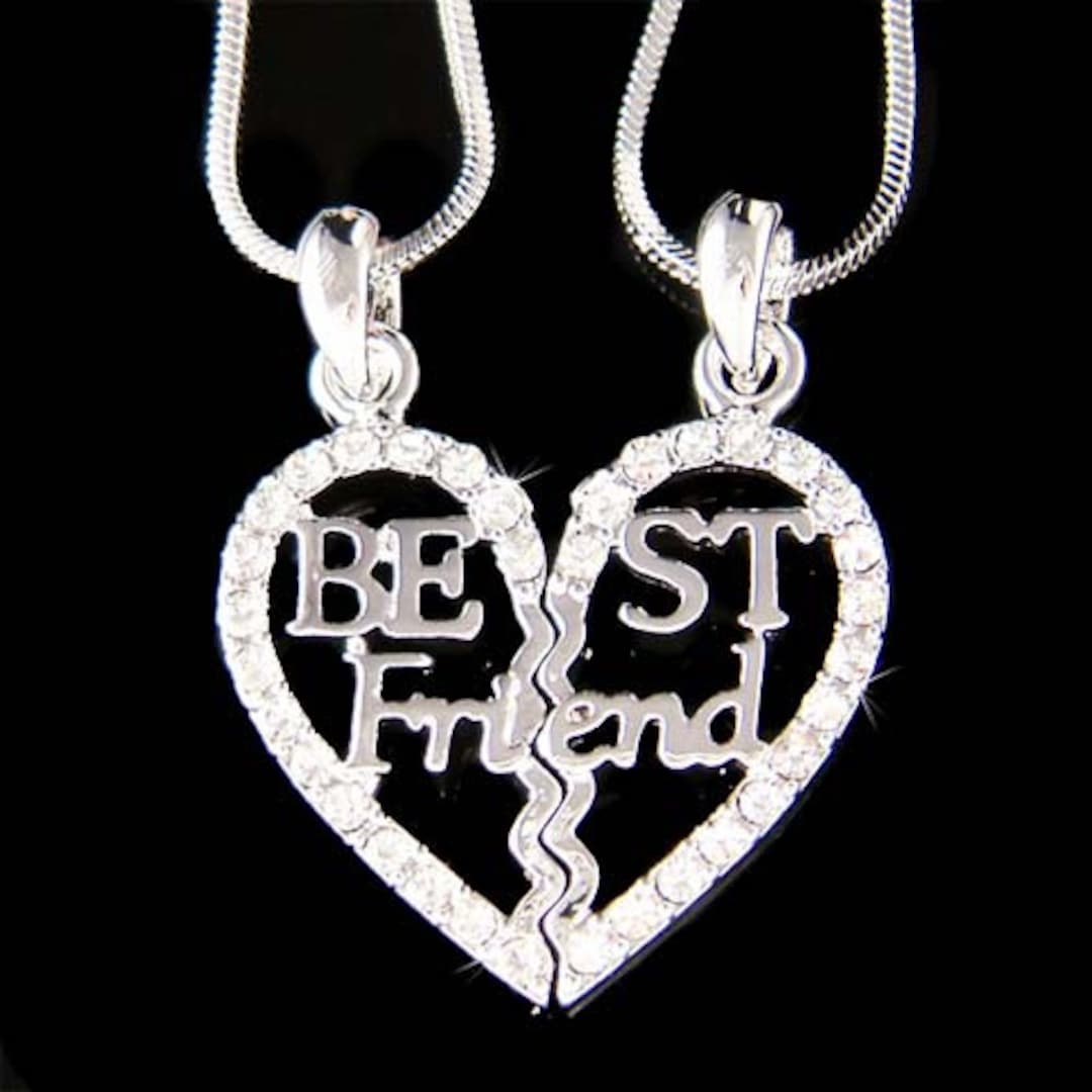 Swarovski Crystal BFF Love Best Friend Heart 2 Chains Pendant Necklace ...