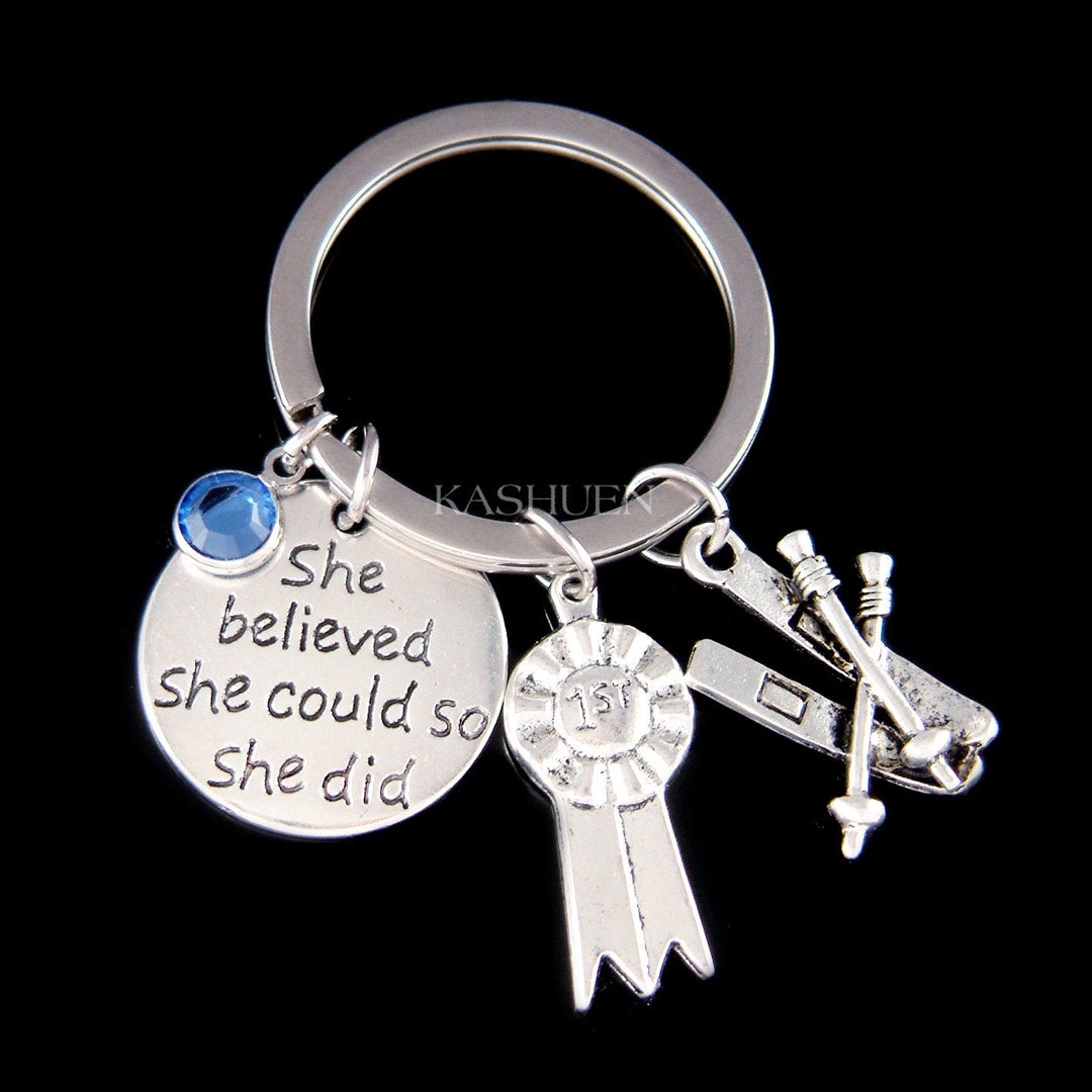 Snow Ski 1st Place Ribbon Winter Skiing She Believed Girls Keychain ...