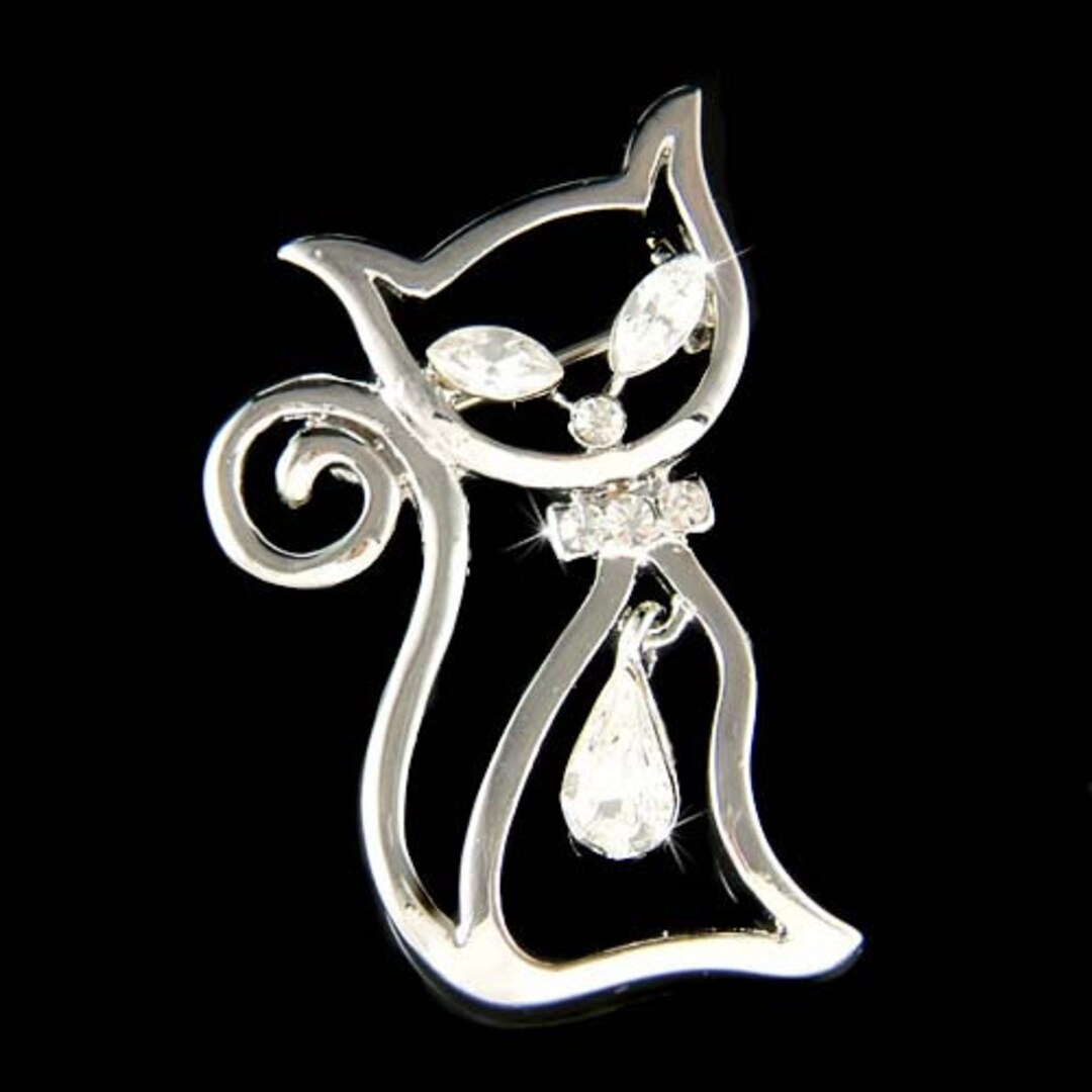 Swarovski Crystal Cutout CAT Kitty Kitten Pet Lover Animal Unique Pin ...