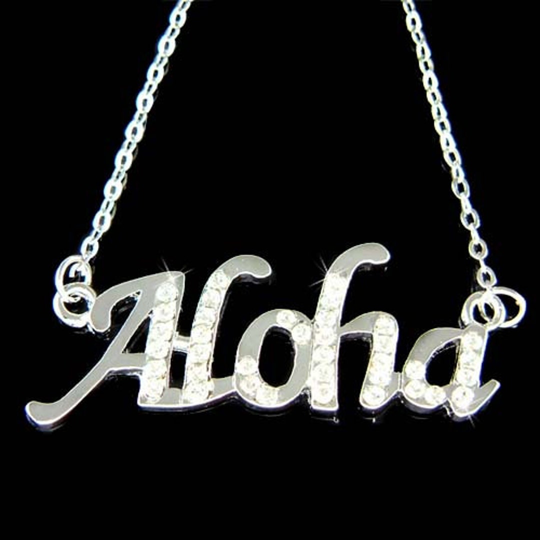 Swarovski Crystal Rhinestone Aloha Necklace Hawaiian Hawaii Love Peace ...
