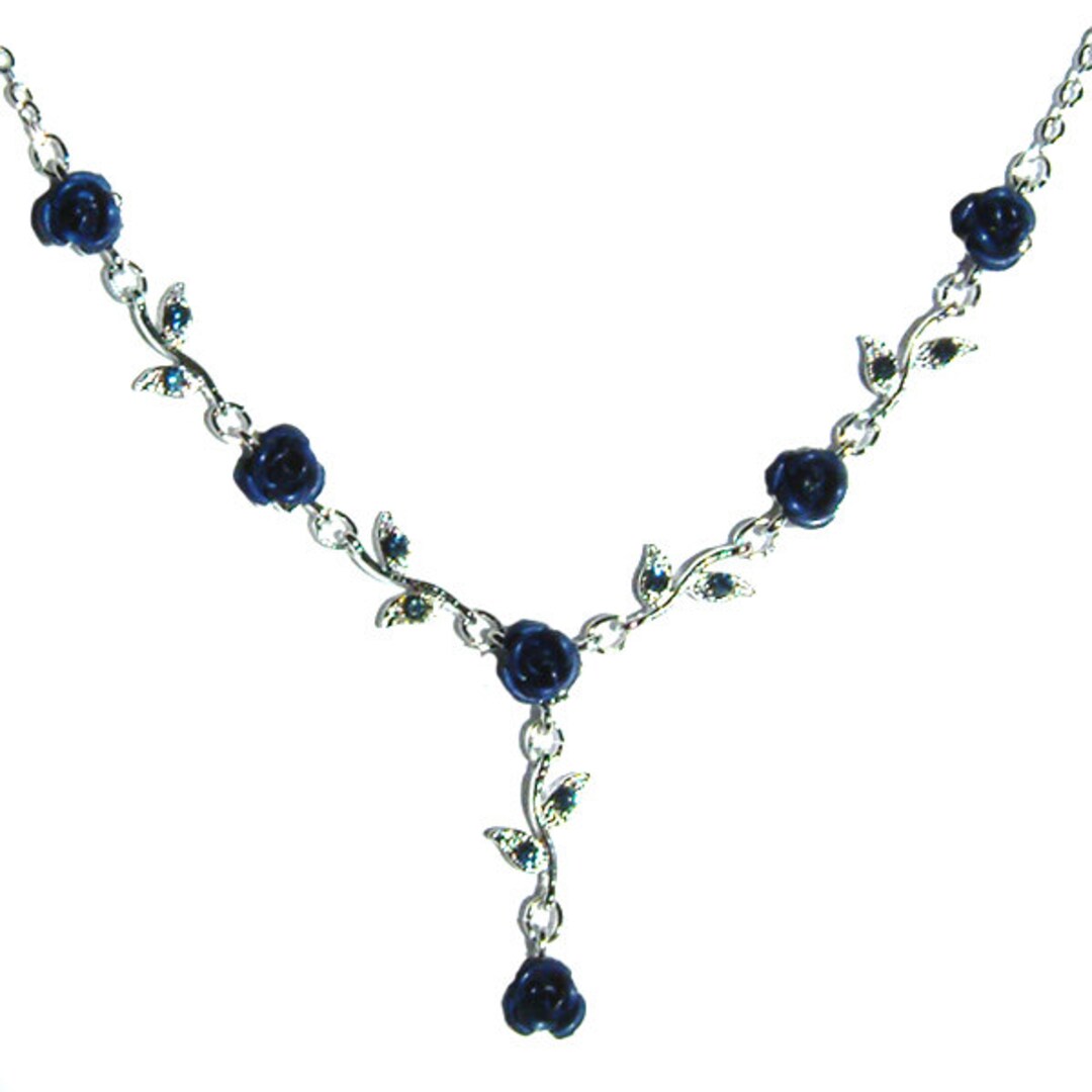 Swarovski Crystal Dark Blue Rose Flower Floral Charm Chain Necklace ...