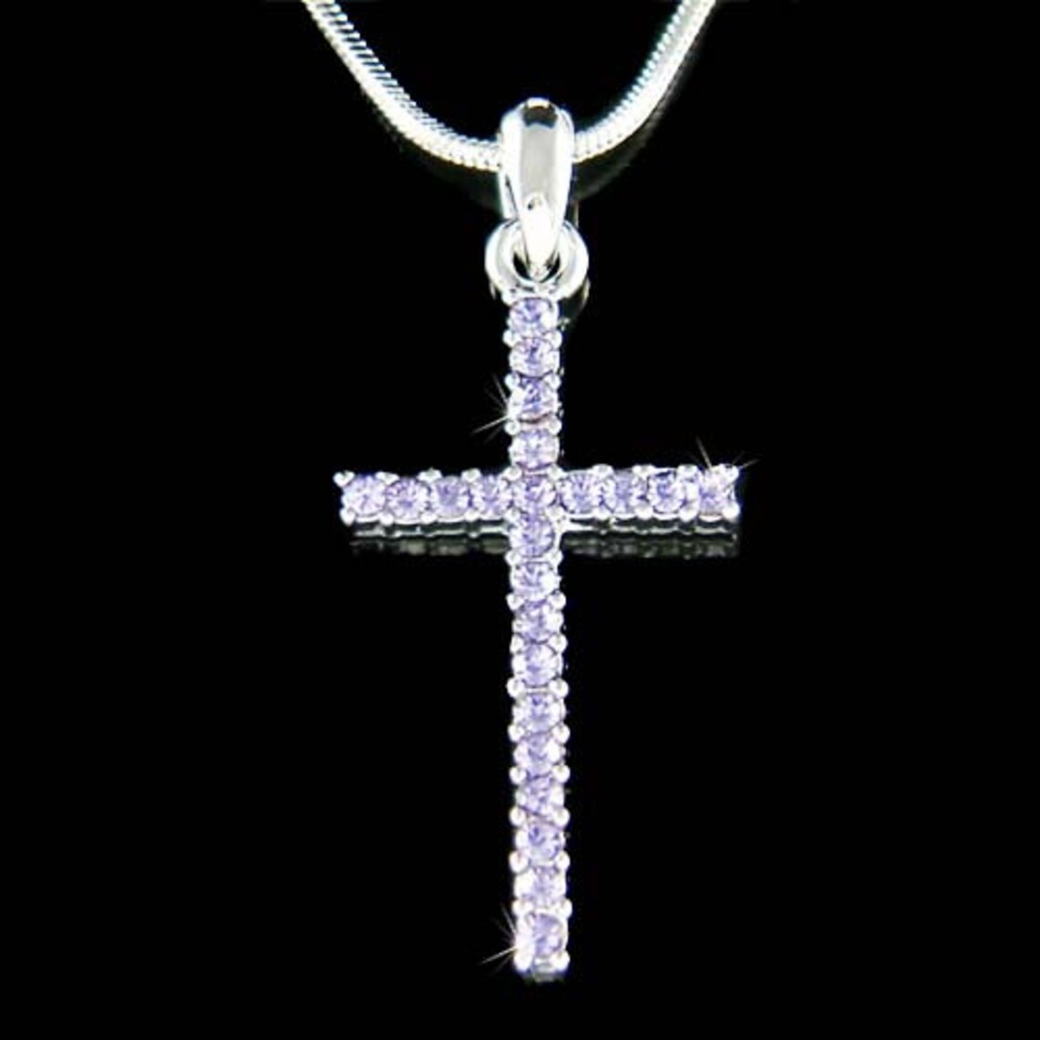 Swarovski Crystal Simple Purple CROSS Necklace Dainty God Lords Prayer ...