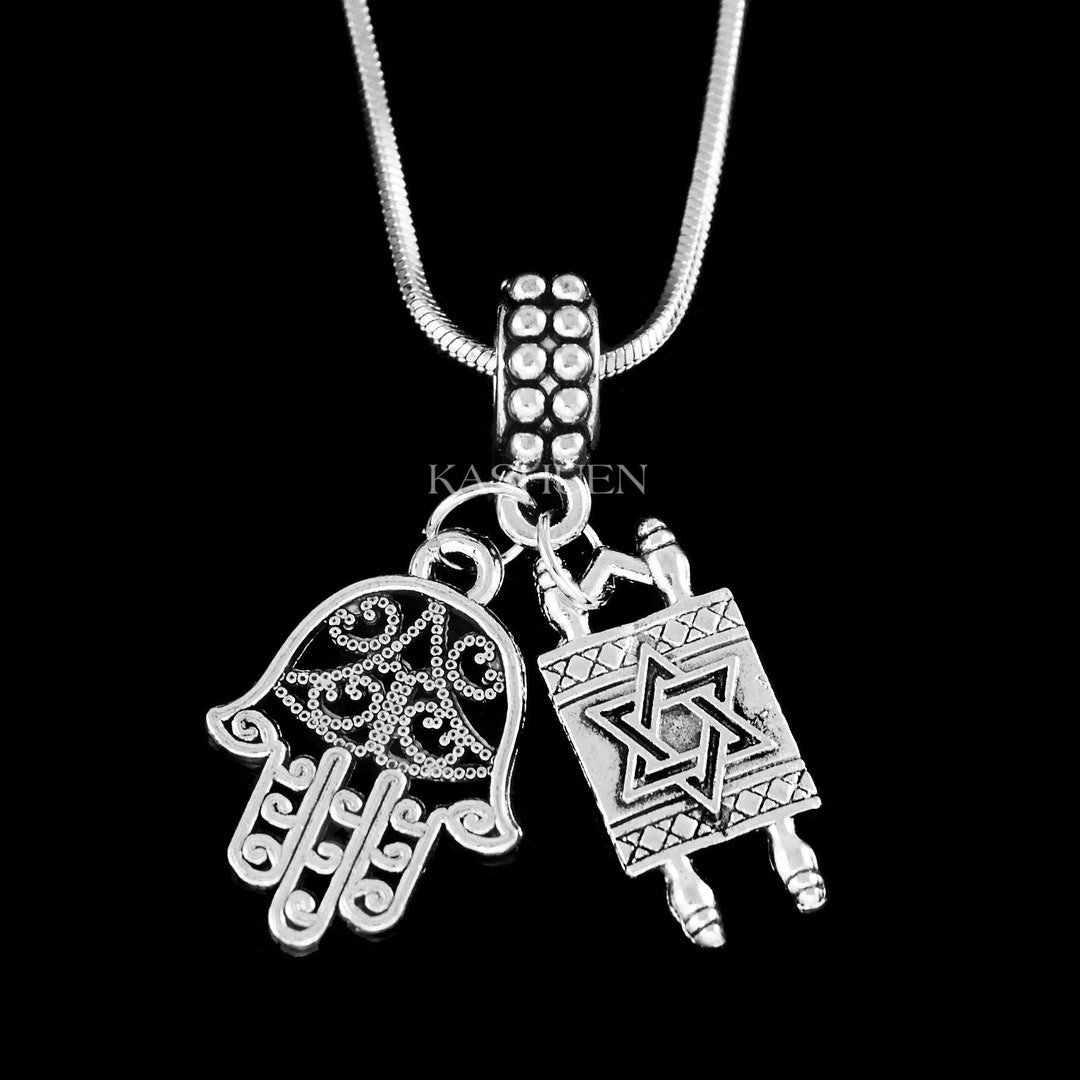 Tora Davidstern Hamsa Hand Jüdische Halskette Hebräisch Jejuda Rosch ...