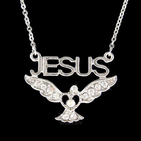 Swarovski Crystal Love Jesus Sterling Silver Necklace Holy Spirit Dove Heart Faith in God Lord Christ Christian Catholic Religious Jewelry Etsy Finland