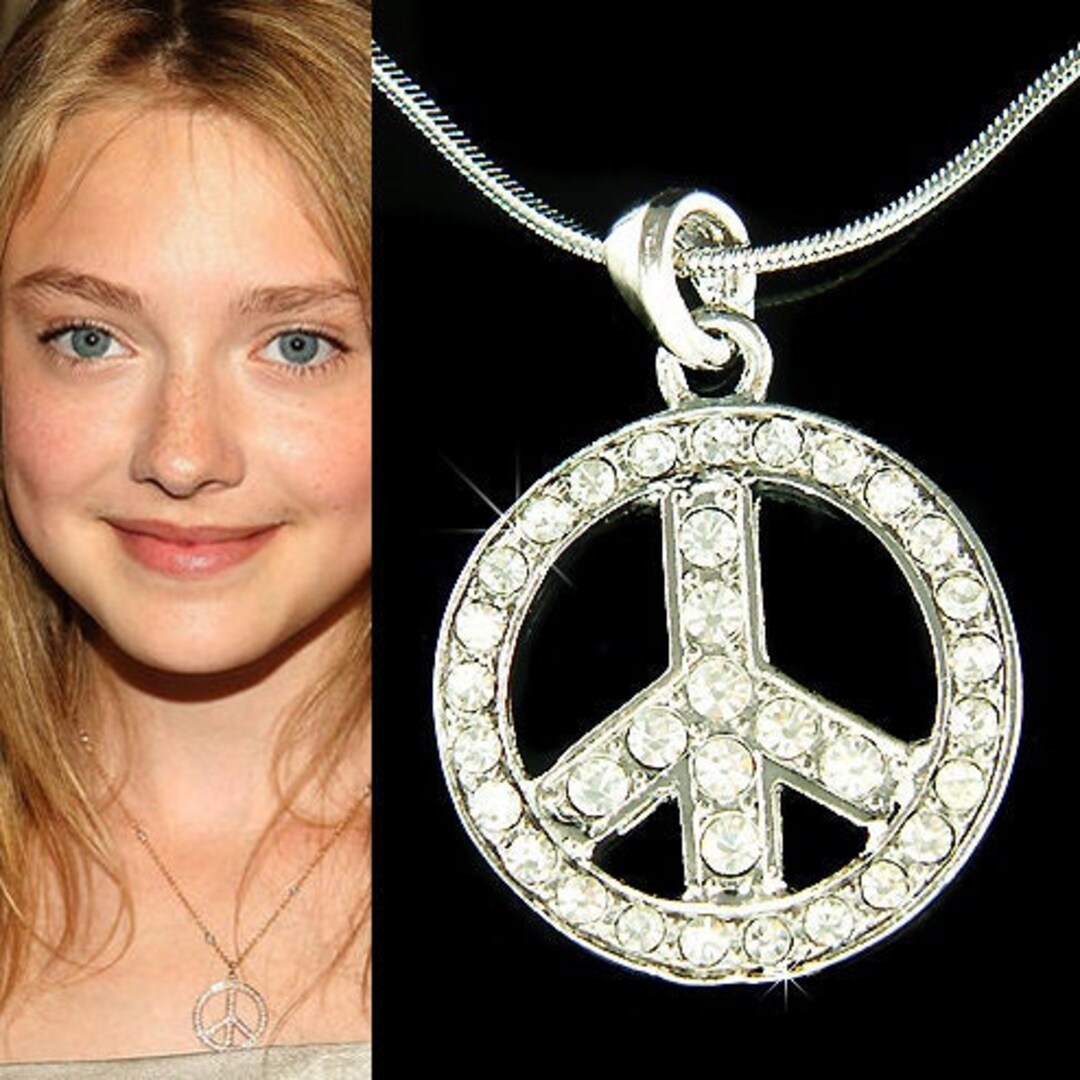 Swarovski Crystal Peace Sign Necklace, Peace Symbol Charm Hippie Boho ...