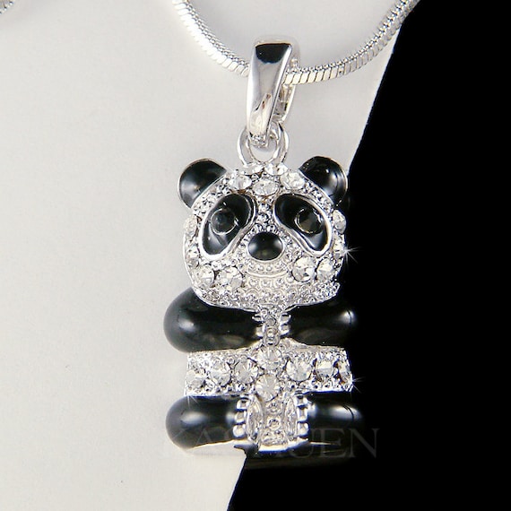 Swarovski Crystal Dainty Cute Black PANDA BEAR Necklace Chinese New Year Jewelry Christmas Friends Birthday Gift Fit European Charm Bracelet Etsy