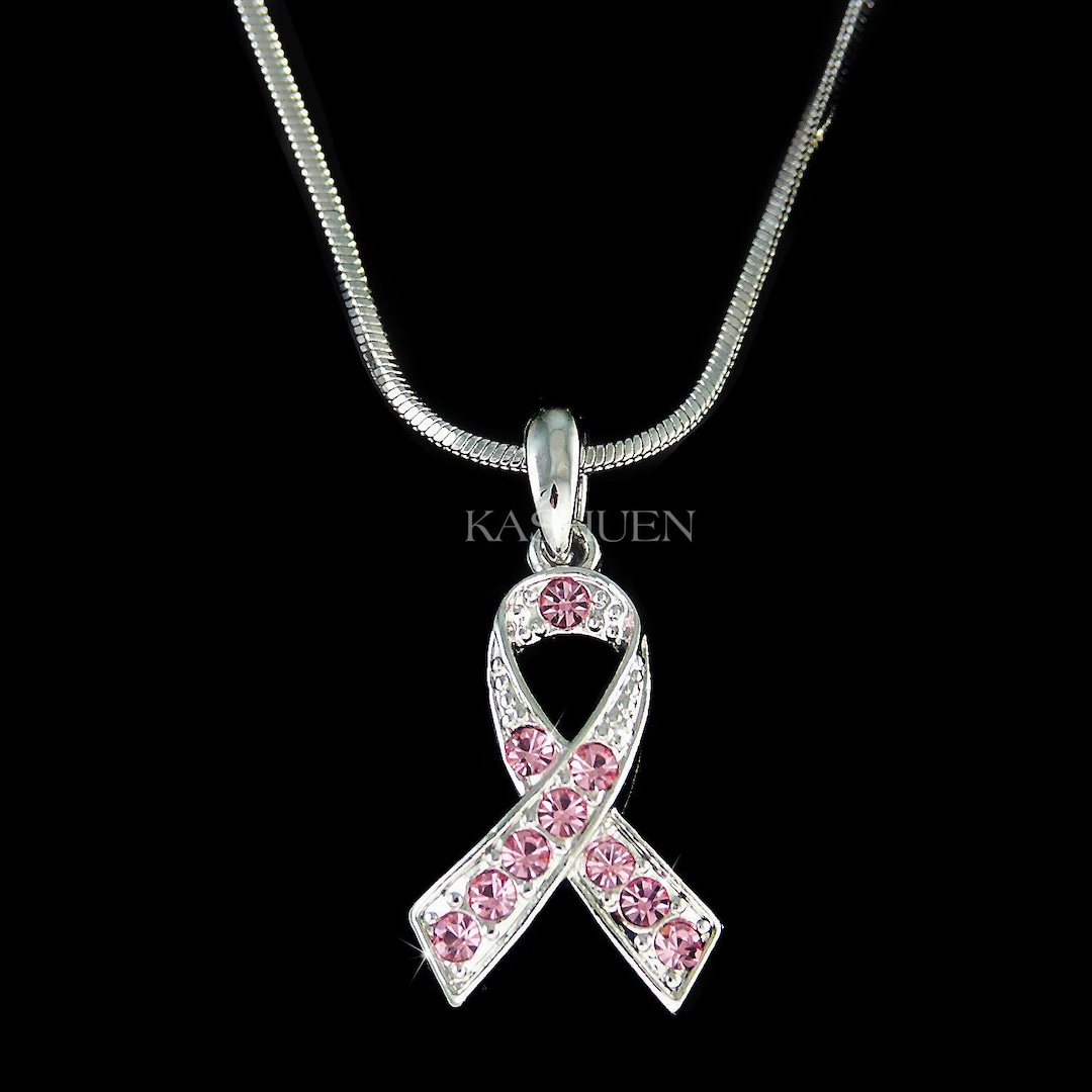 Swarovski Crystal Dainty Breast Cancer Necklace Pink Awareness Ribbon ...