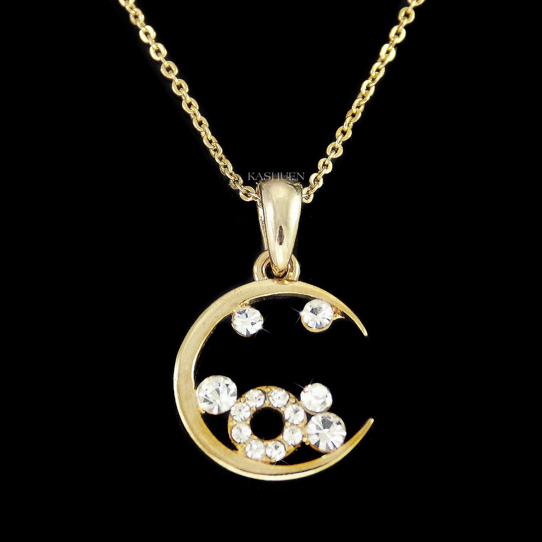 Swarovski Crystal Dainty CRESCENT MOON Floating Infinity Love Circle ...