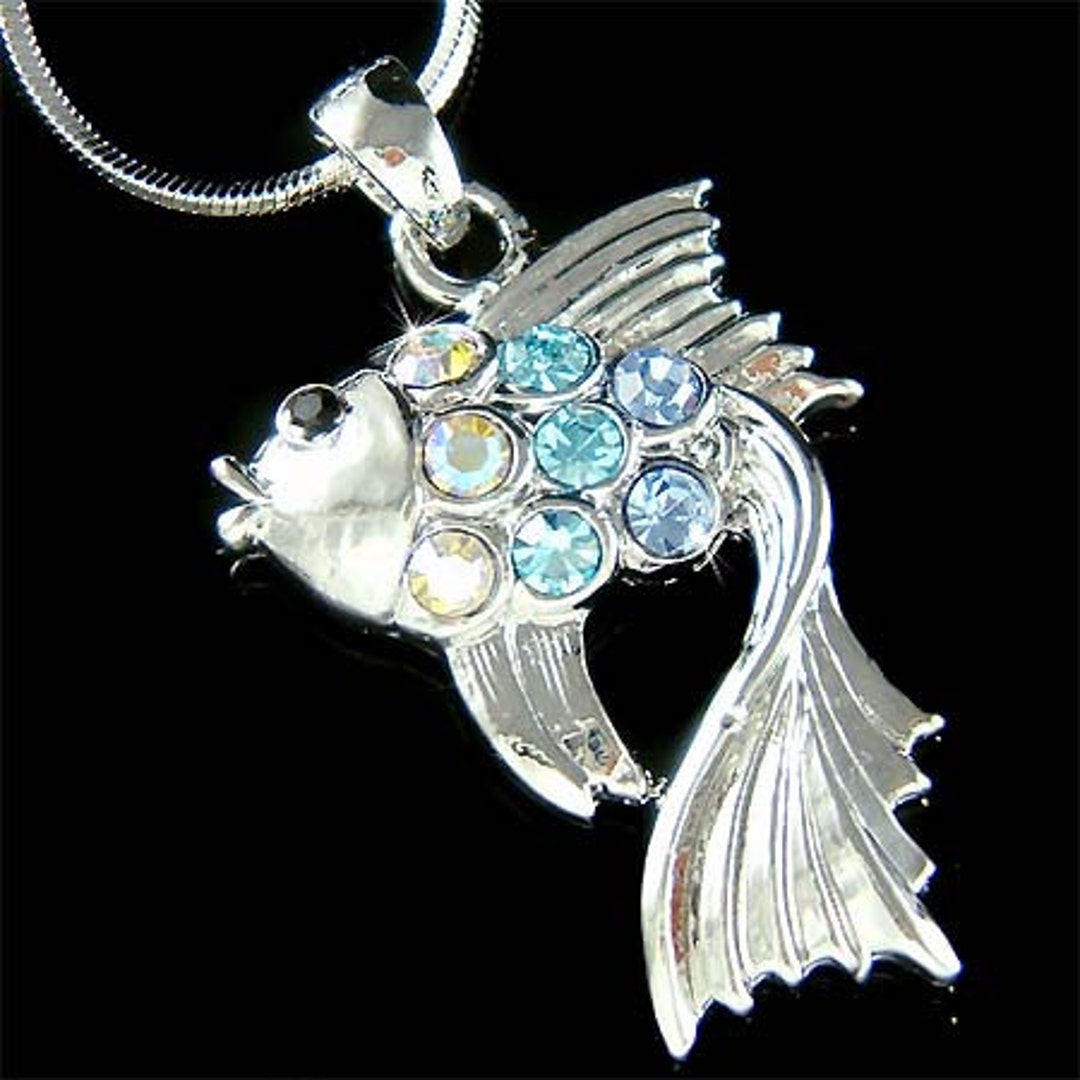 Swarovski Crystal Blue Tropical Bettas Siamese Fighting Fish Necklace ...