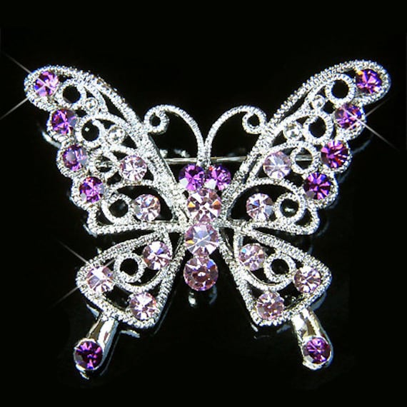 Swarovski Crystal Elegant Purple BUTTERFLY Bridal Wedding Spring Pin Brooch Jewelry Best Friend Mother s Day For Her Christmas Gift Cute New