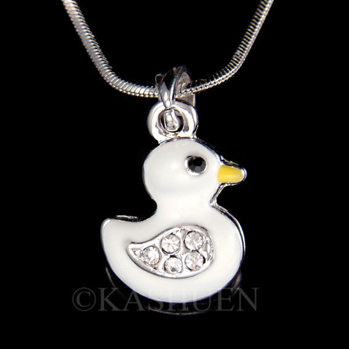 Swarovski Crystal White Rubber DUCK Easter DUCKIE Ducky Animal Necklace ...