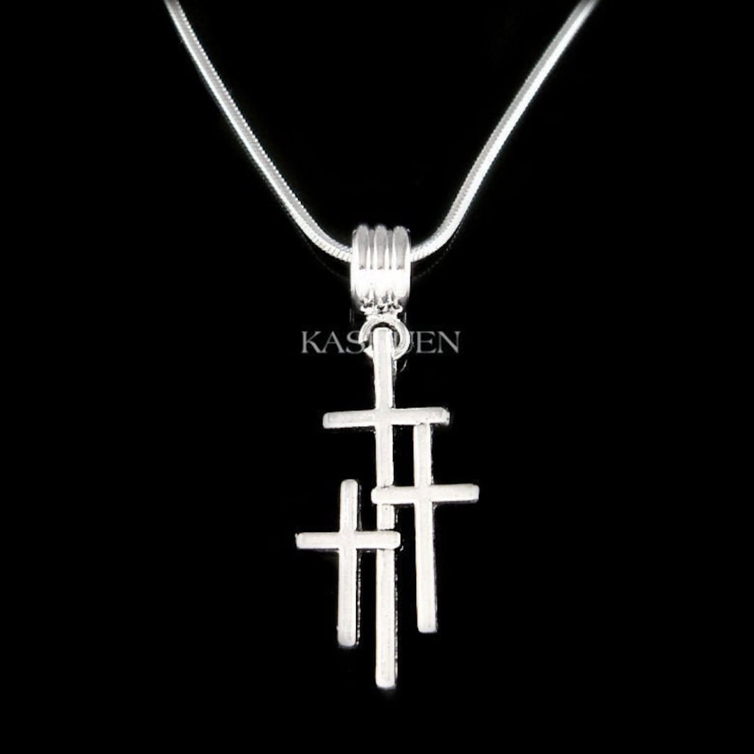 Triple Cross Necklace Three Crosses on Calvary God Lord Jesus Christ ...