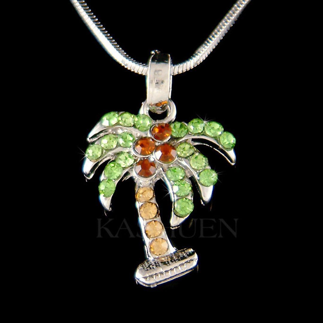 Dainty Swarovski Crystal Hawaiian Vacation Green Palm Tree Brown ...