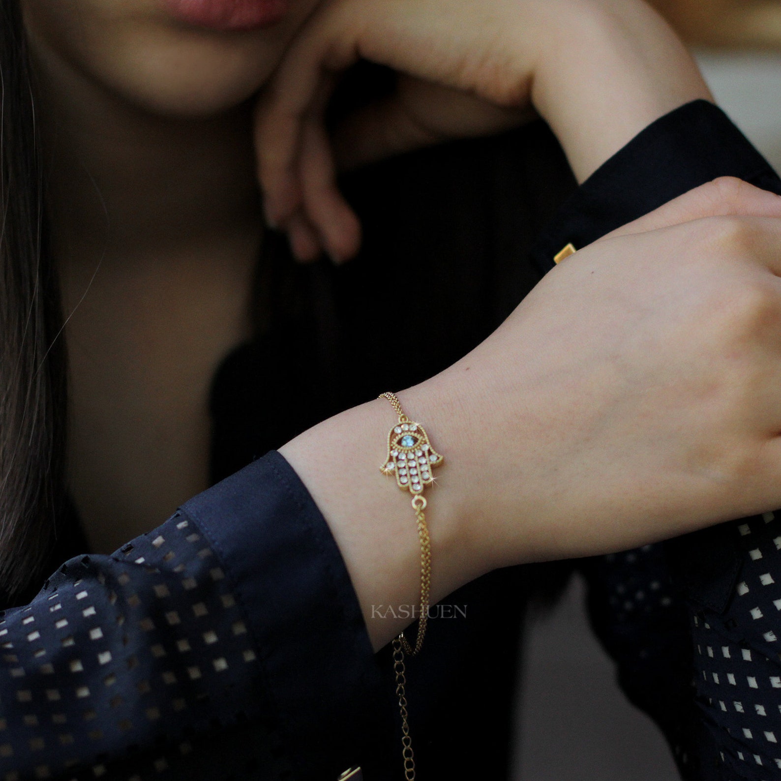 Swarovski Crystal Dainty Jewish Hamsa Hamesh Hand Aqua Evil - Etsy