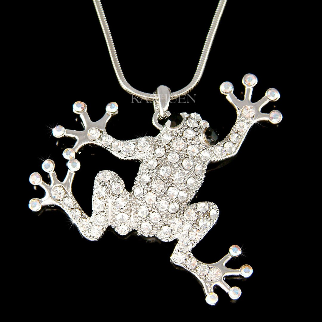 Swarovski Crystal Big Toad Leap FROG Prince Amphibian Animal Necklace ...