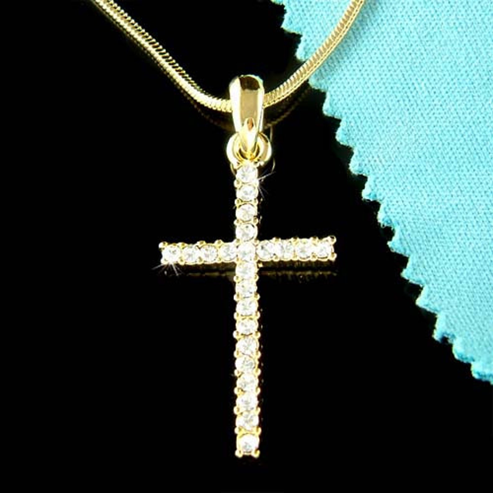 Swarovski Crystal Simple Purple CROSS Necklace Dainty God Lords Prayer ...