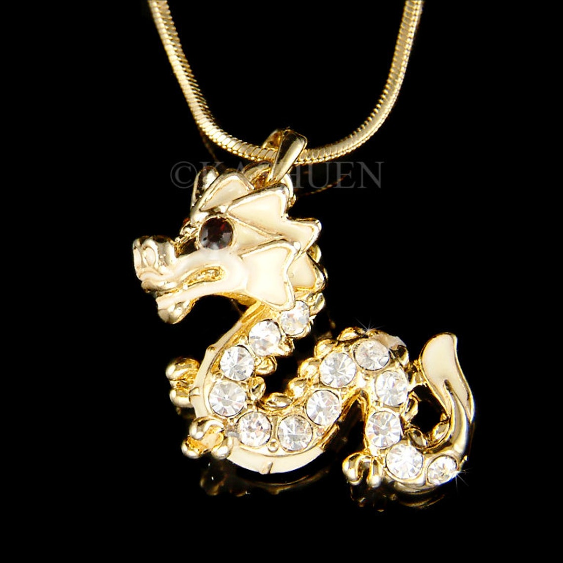 Swarovski Crystal Gold 3D Dragon Necklace Golden Chinese Myth - Etsy