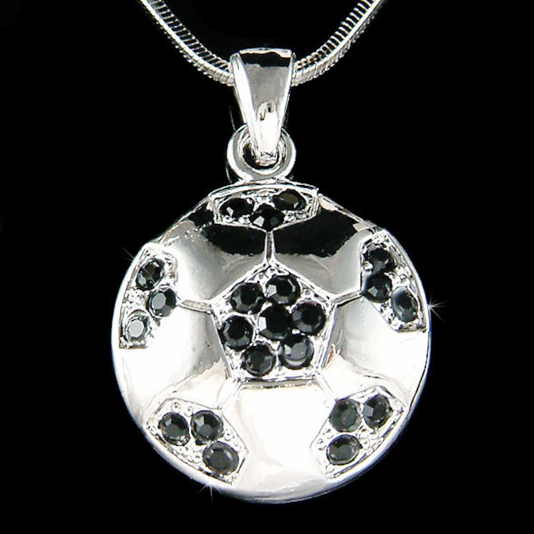 Swarovski Crystal Black Football Soccer Ball Mom Team Necklace Unisex ...