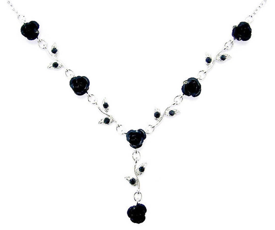 Swarovski Crystal Black Rose Flower Floral Charm Chain Necklace ...