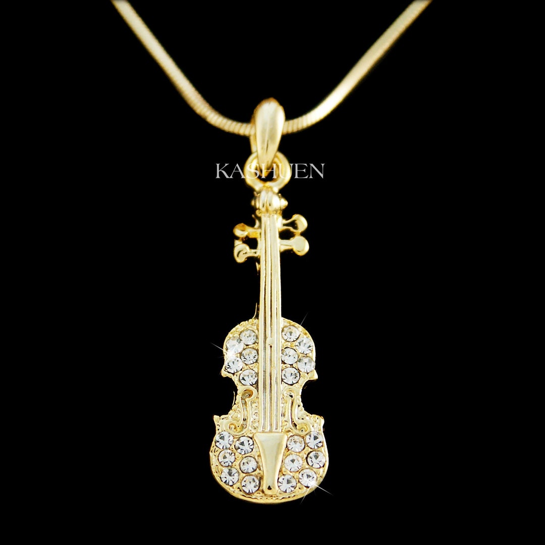 Swarovski Crystal Dainty Gold Violin Viola Cello Fiddle Musical Charm ...