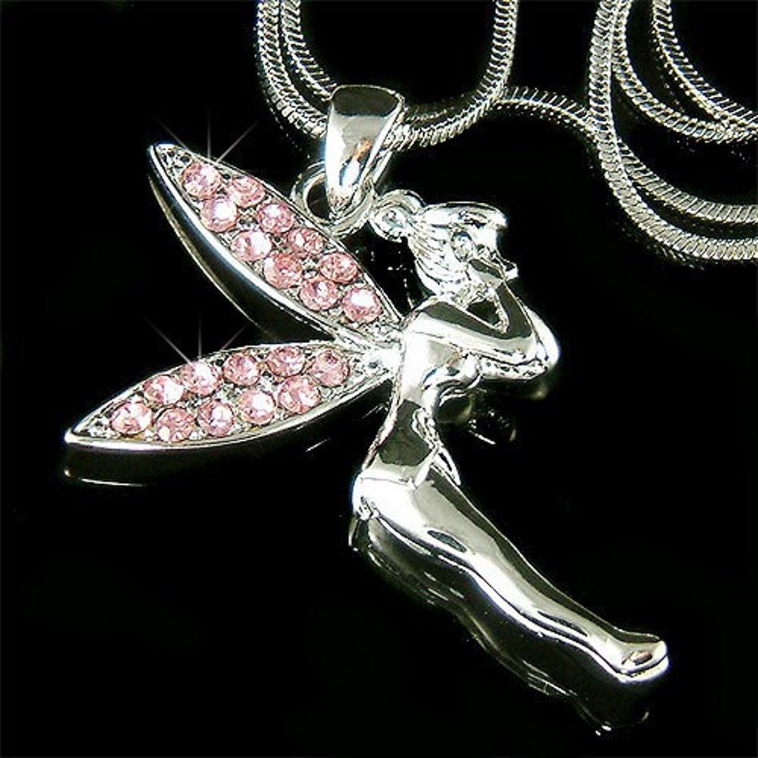 Swarovski Crystal Pink Fairy Angel Wings Charm Necklace Women Teens ...