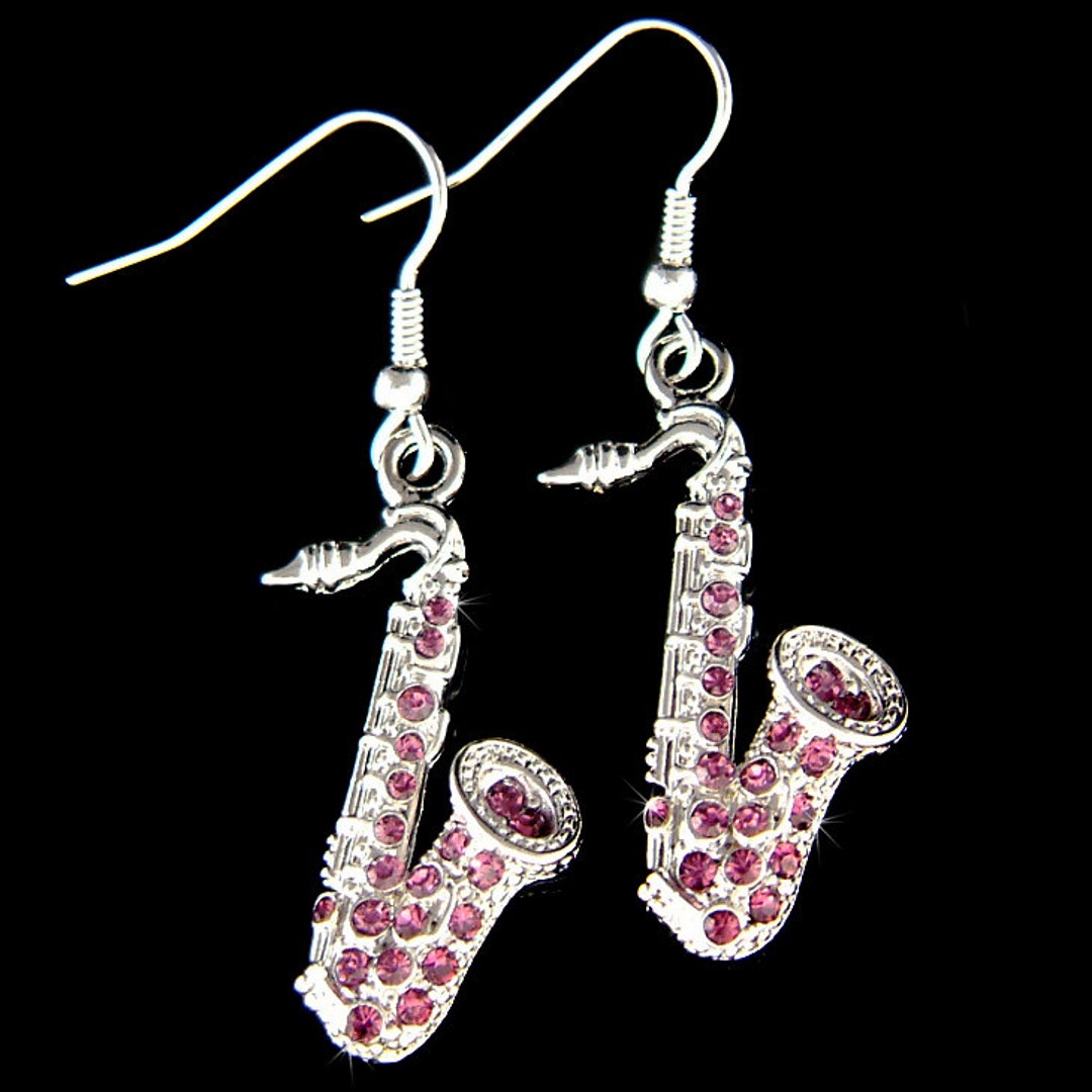 Swarovski Crystal Saxophone Sterling Silver Earrings, Musical ...