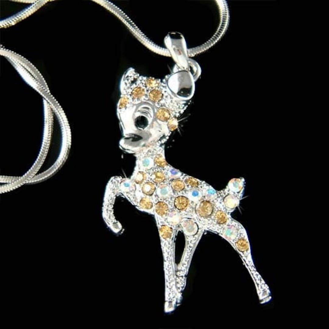 Swarovski Crystal Brown Cute DEER Fawn Charm Pendant Chain Necklace ...