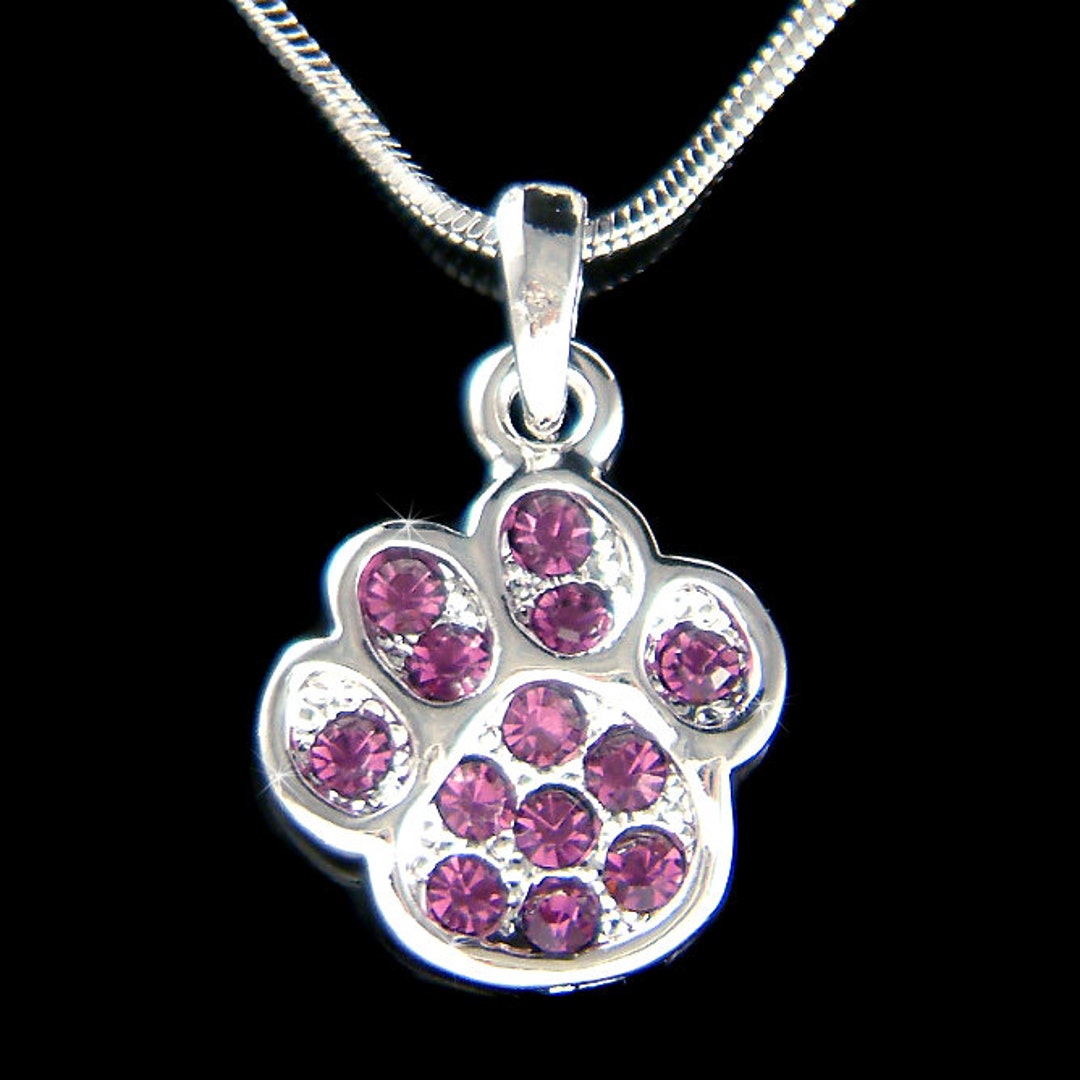 Swarovski Crystal Dark Purple Cute Dainty Dog KITTY CAT Kitten Pawprint ...