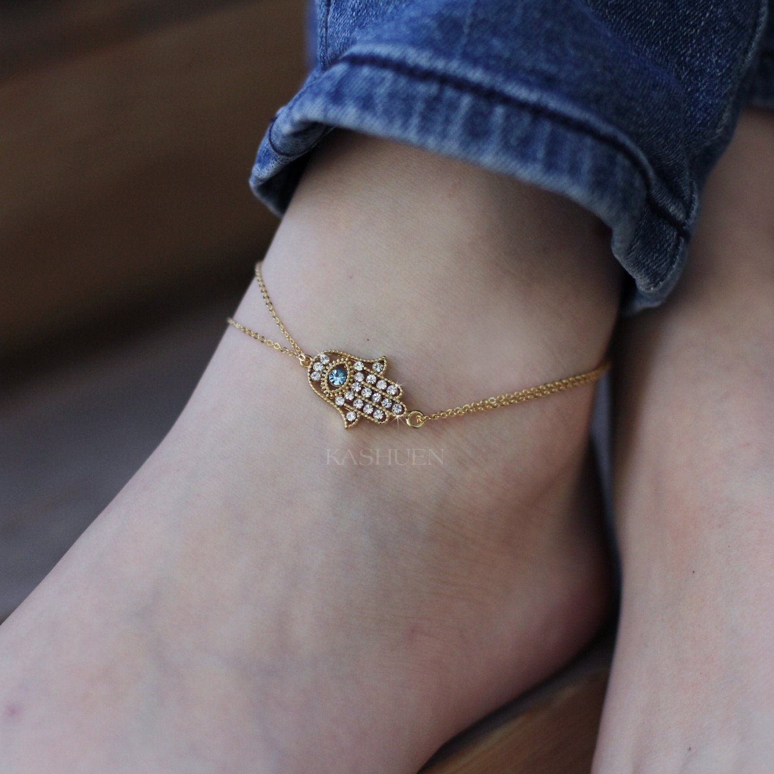 Swarovski Crystal Dainty Jewish Hamsa Hamesh Hand Aqua Evil - Etsy