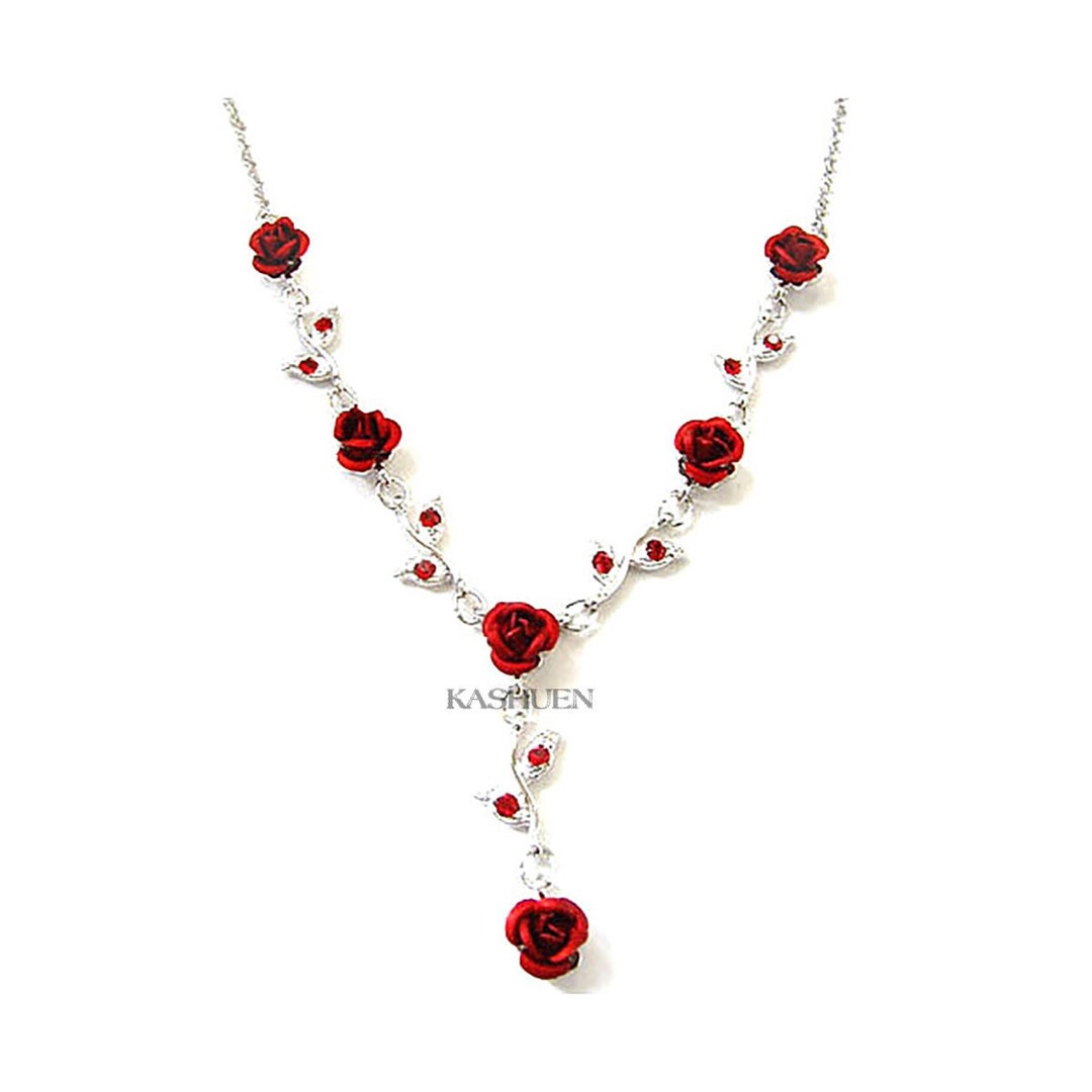 Swarovski Crystal Hot Red Rose Flower Floral Prom Night Out Chain ...