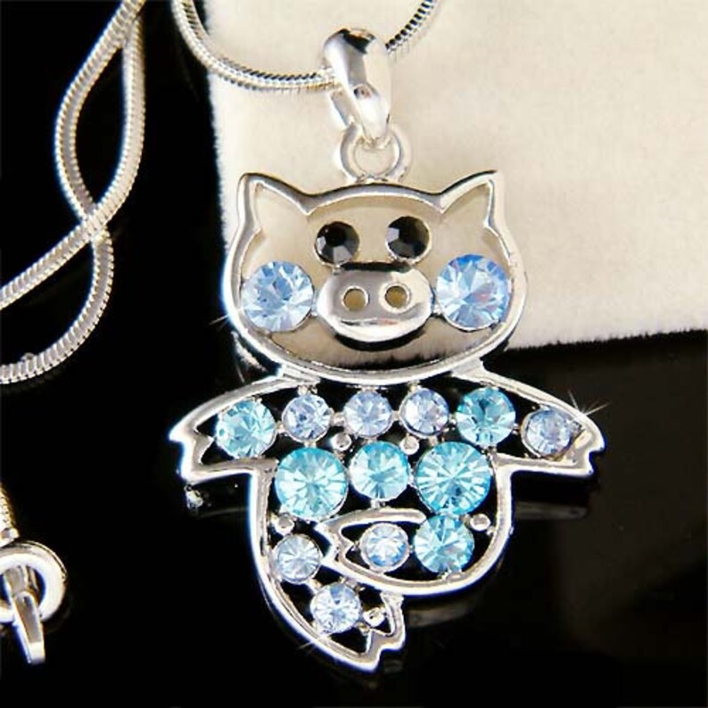Swarovski Crystal Pig Necklace, Piglet Pendant, Purple Little Piggy ...