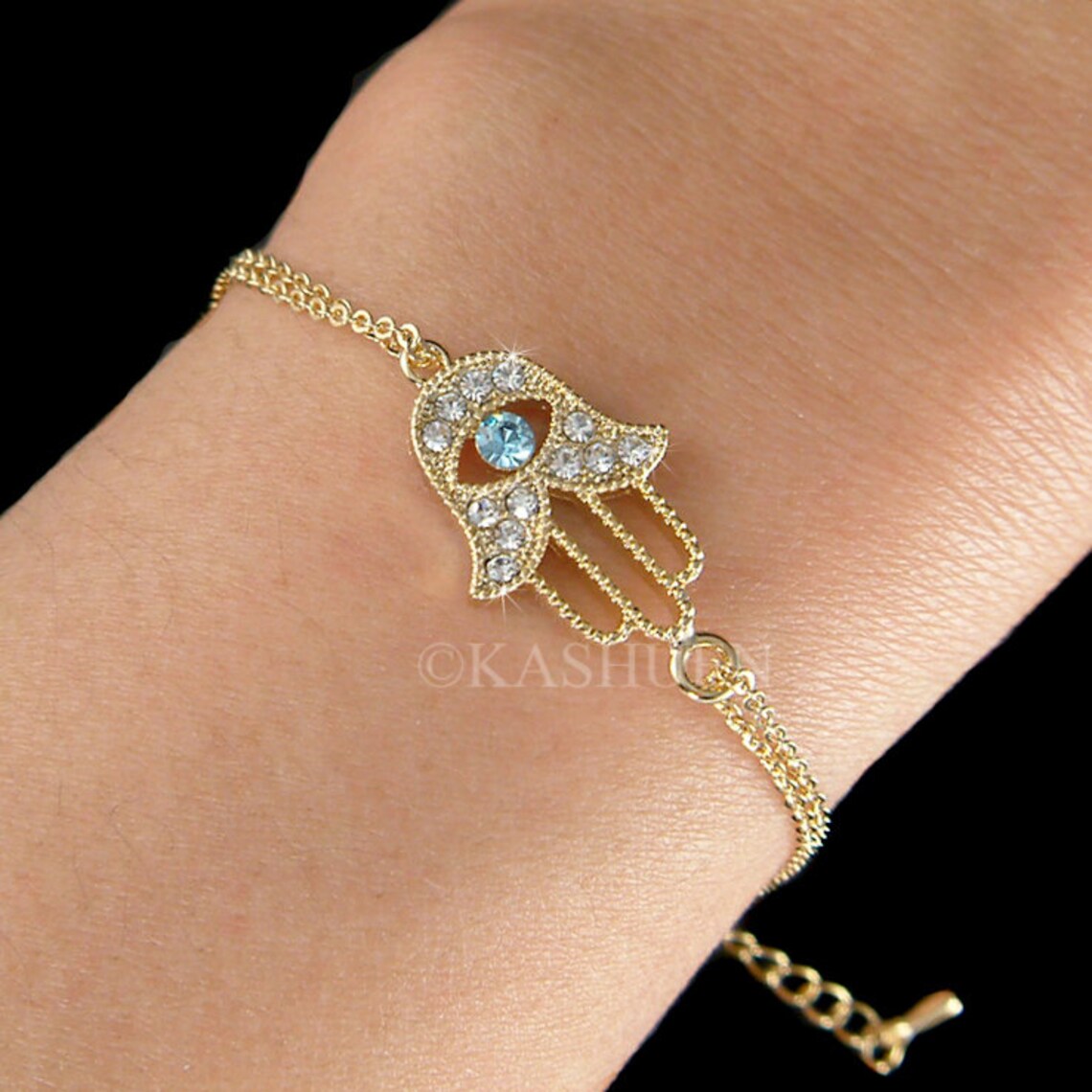Swarovski Crystal Dainty Jewish Hamsa Hamesh Hand Evil Eye 14K | Etsy