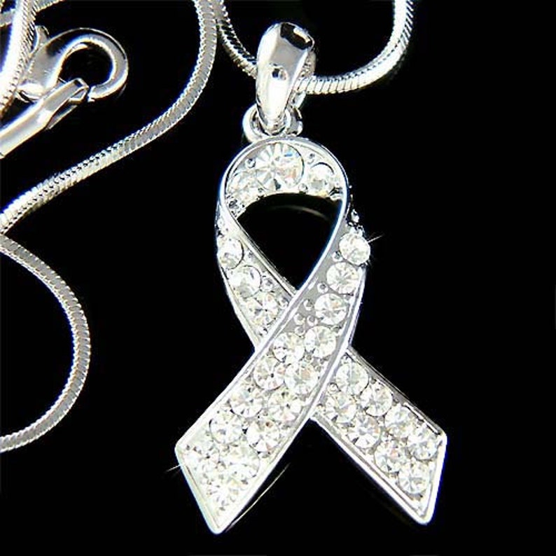 Swarovski Crystal Clear Lung Cancer Awareness Ribbon Charm | Etsy