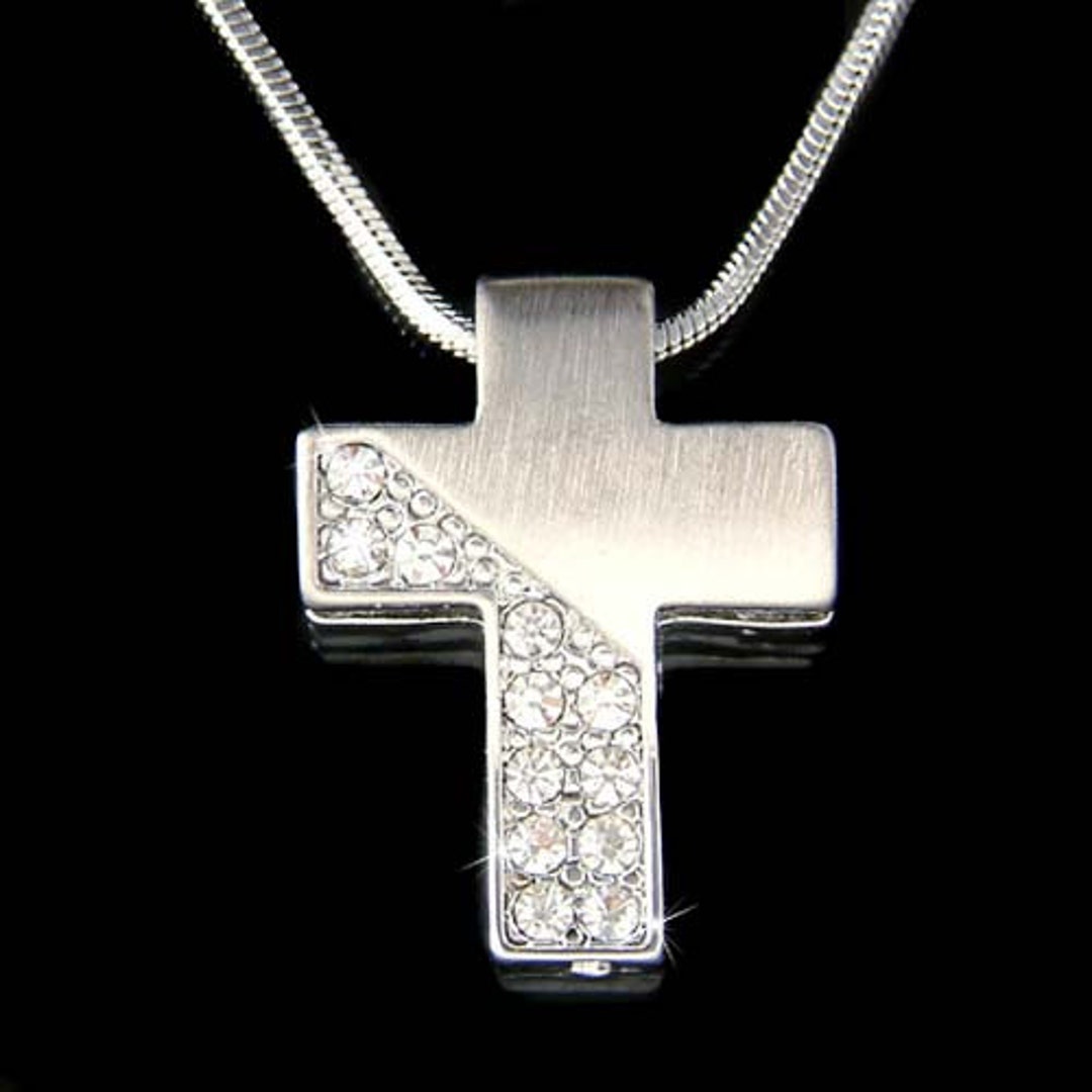 Swarovski Crystal Cross Stylish Modern Baptism Communion Jesus Christ ...